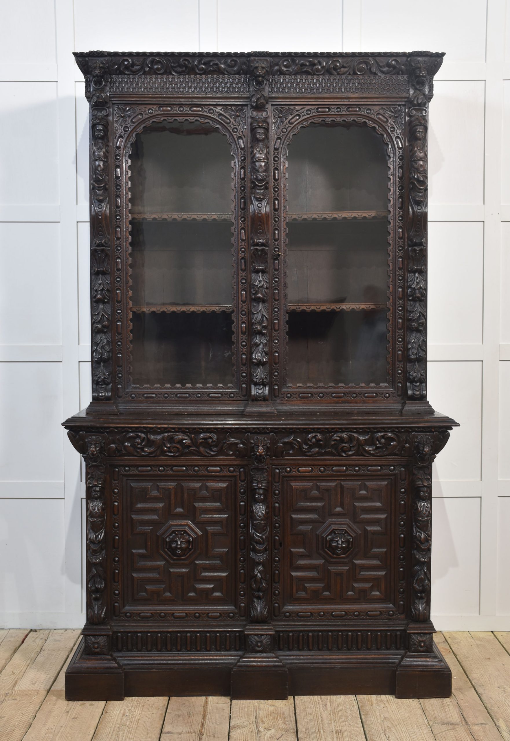 Renaissance revival carved oak two door bookcase - Shacklady's Antiques